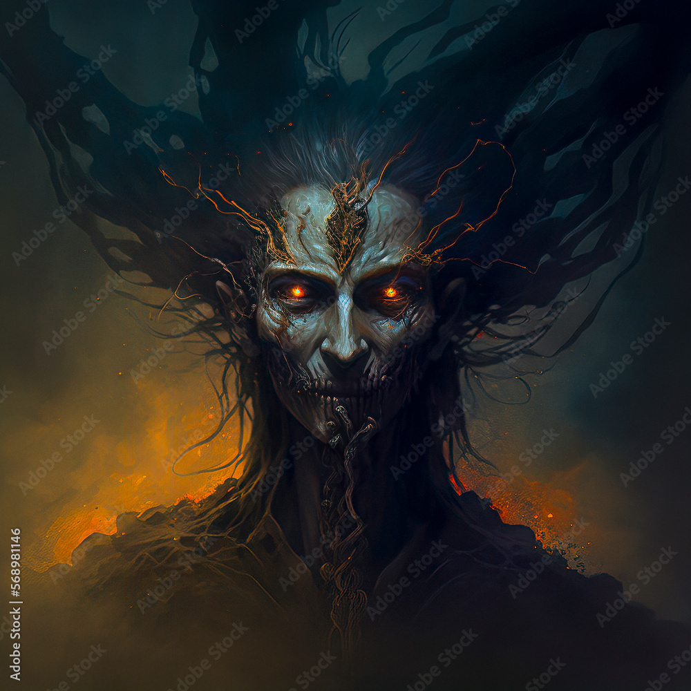 Ominous Depiction of a Demon with a Devious Evil Expression, Red ...