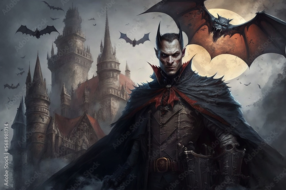 Scary horror and haunted Dracula vampire castle with bats. Creepy ...