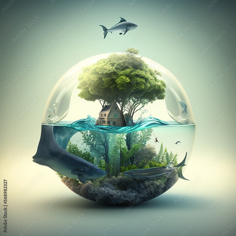 Ecosystem illustration. Green Alternative energy in the form of a Green ...