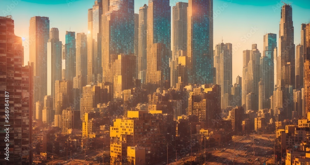 Megalopolis mega city future with huge skyline of skyscrapers, bright ...