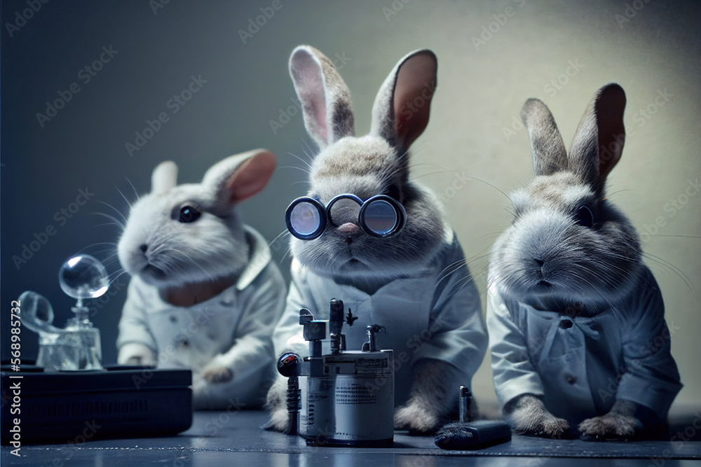 Created with Generative AI technology. Animal rabbits scientist making ...