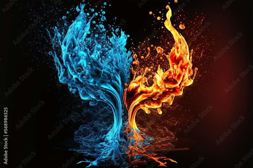 cartoon illustration, fire and water splash, generative, ai Stock ...