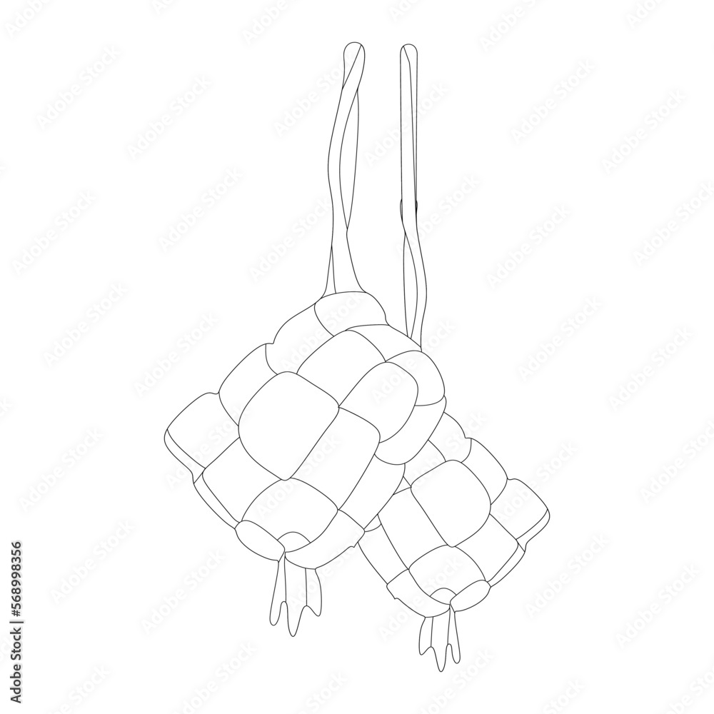 Cute hanging ketupat outline vector illustration in trendy style ...