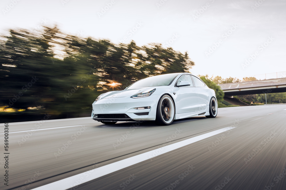 LA,CA, USA Feb 4, 2023 Tesla Model 3 Stock Photo | Adobe Stock
