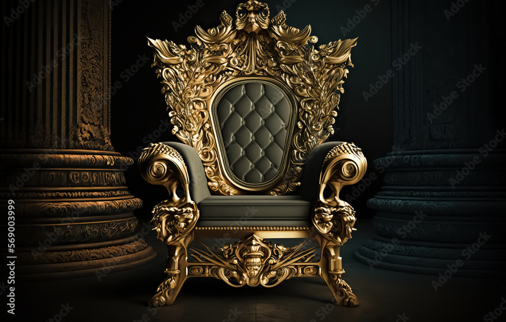 The Throne, Gold royal chair on a dark background. Place for the king ...
