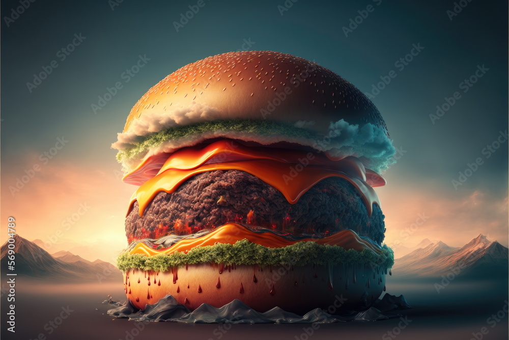 hamburger on wood background, unhealthy food, Made by AI,Artificial ...