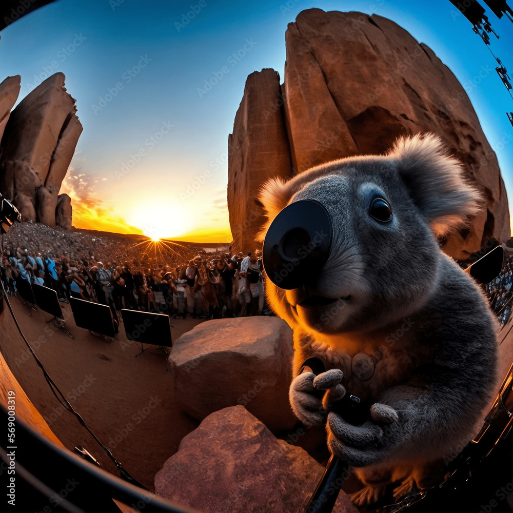 Koala Influencer. Photograph of Koala in rock concert at sunset ...