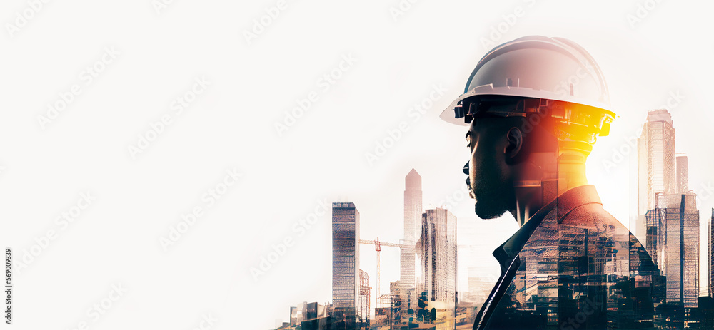 illustration digital building construction engineering with double ...