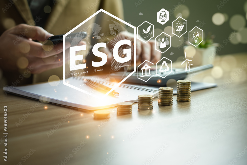 ESG environment social governance investment concept. Businessman using ...