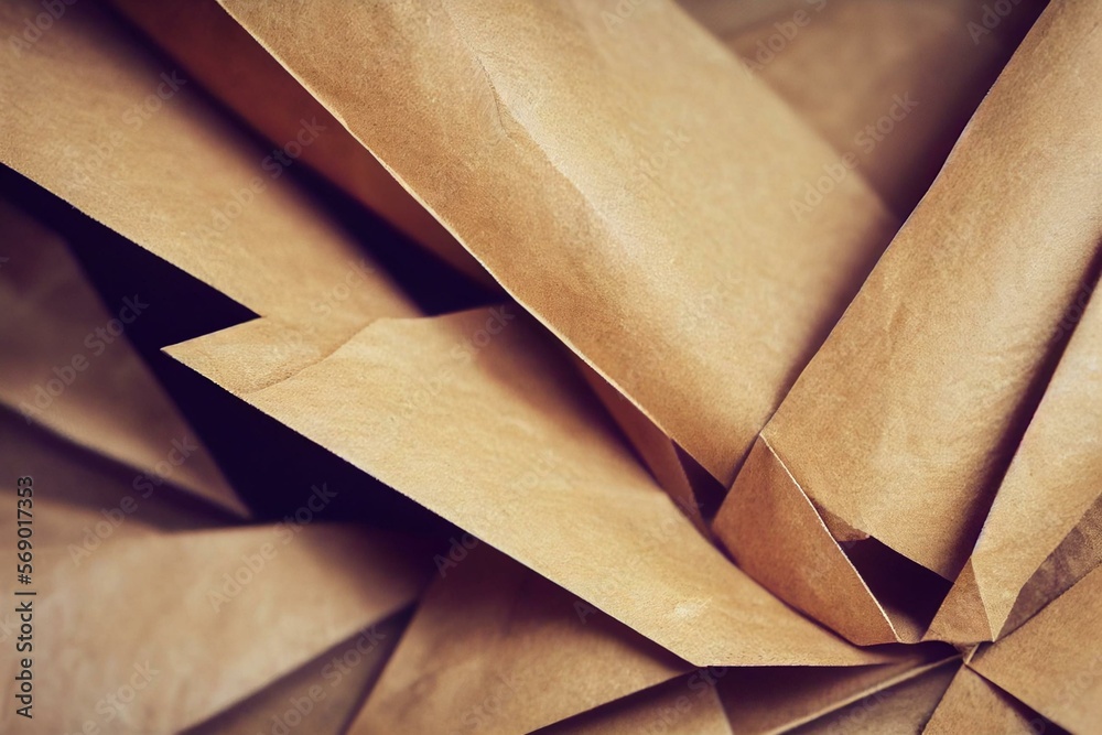 kraft paper roll. curled beige material close up. cardboard production ...