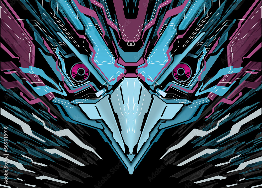 Cyberpunk Eagle Mecha Futuristic Background 2 Stock Illustration ...