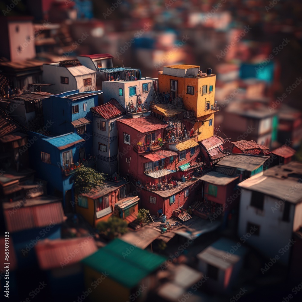 favela, favelas do rio, isometric, axonometric, pintura colorida ...