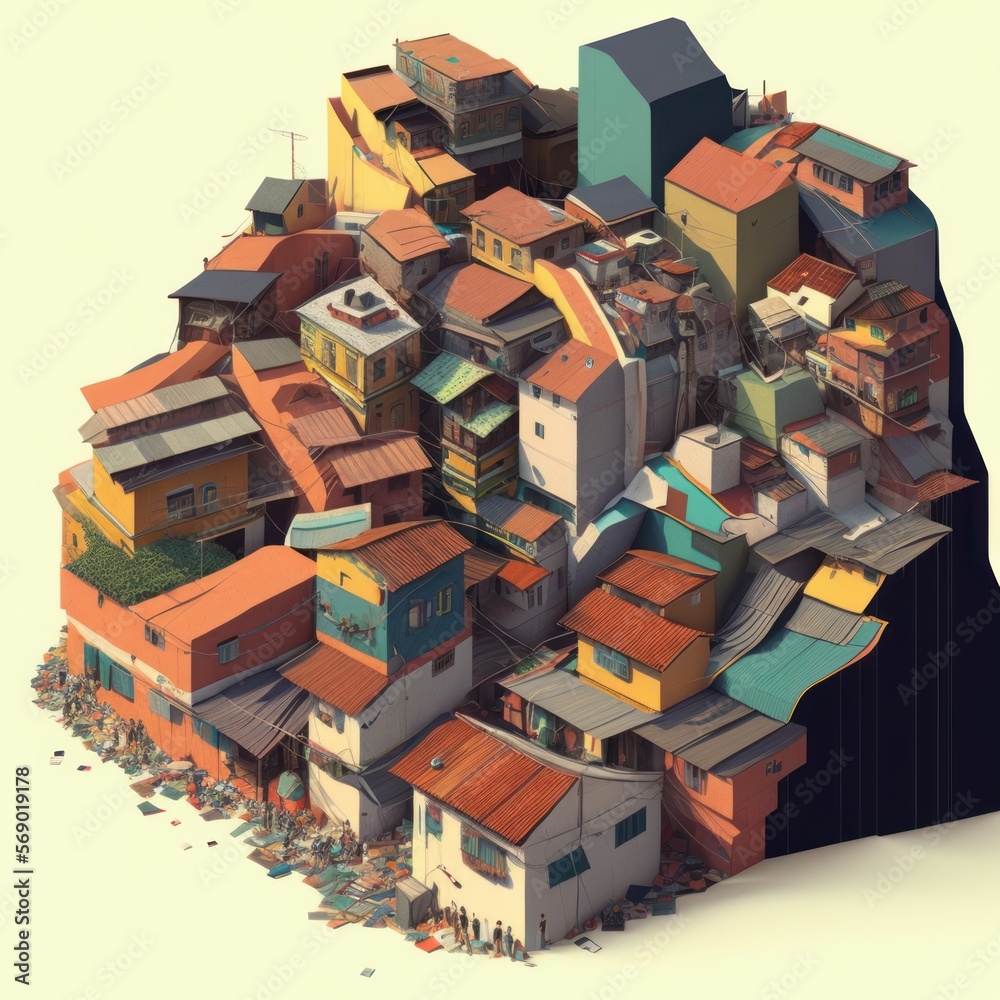 favela, favelas do rio, isometric, axonometric, pintura colorida ...