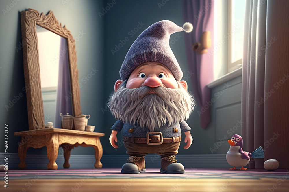Cute dwarf in cartoon style in his cozy house.AI generative ...