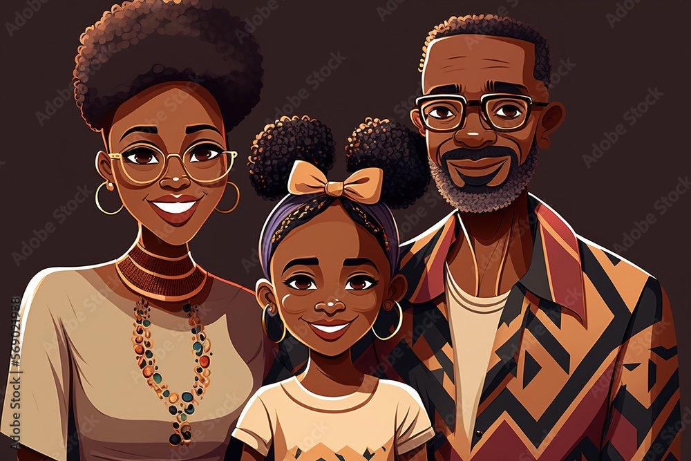 Black family portrait, mother, dad and daughter. Black history month ...