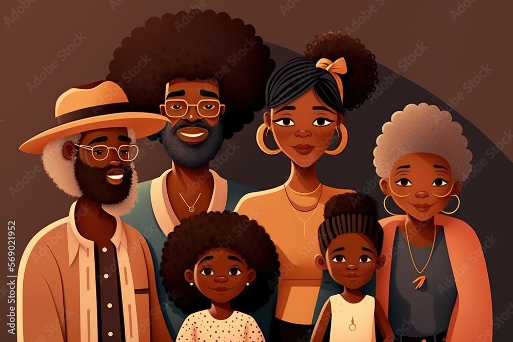Cartoon illustration of African American family. Black history month ...