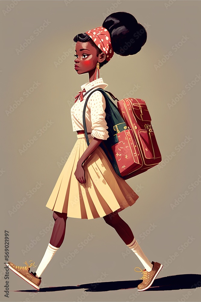 Young black lady going to school. Black history month. Generative AI ...