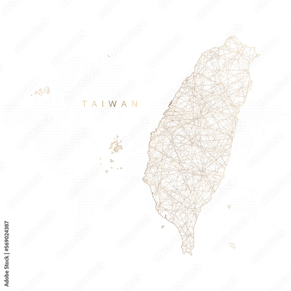 Low poly map of Taiwan. Gold polygonal wireframe. Glittering vector ...