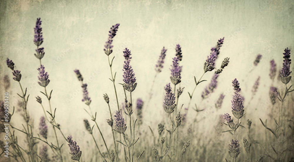 Vintage lavender field illustration, antique rustic floral art for ...