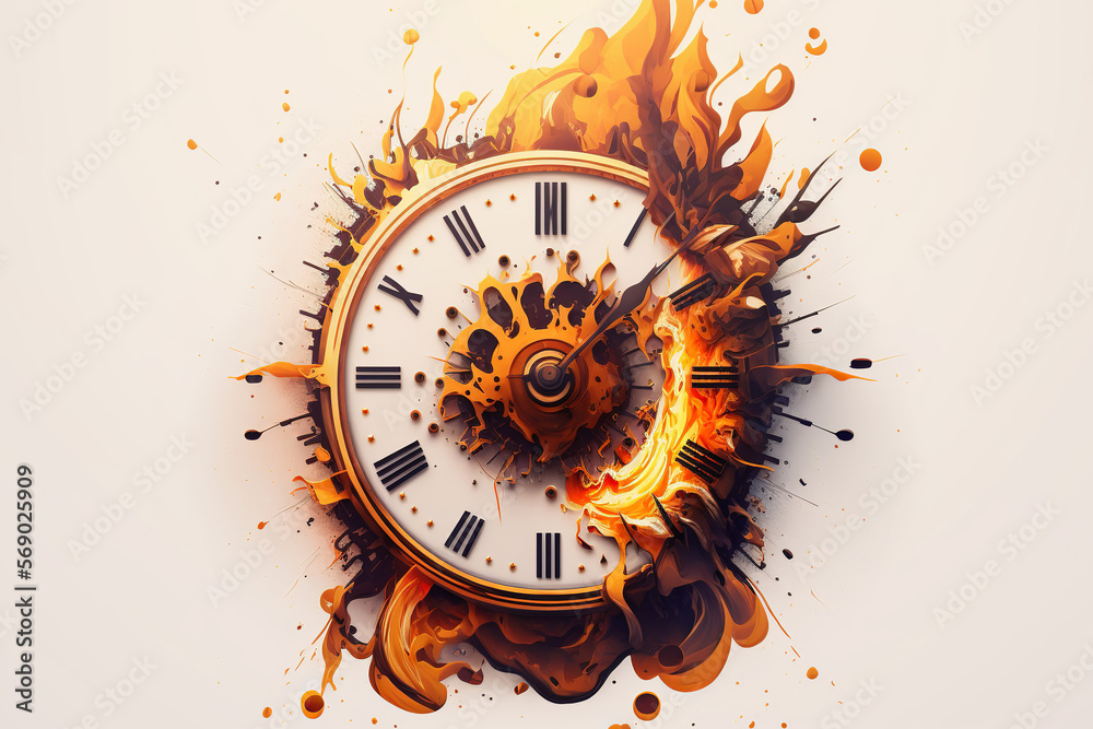 Time crunch; burning clock; working overtime to finish work and ...