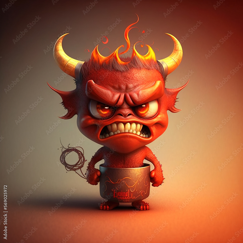 cartoon red devil with horns Stock Illustration | Adobe Stock
