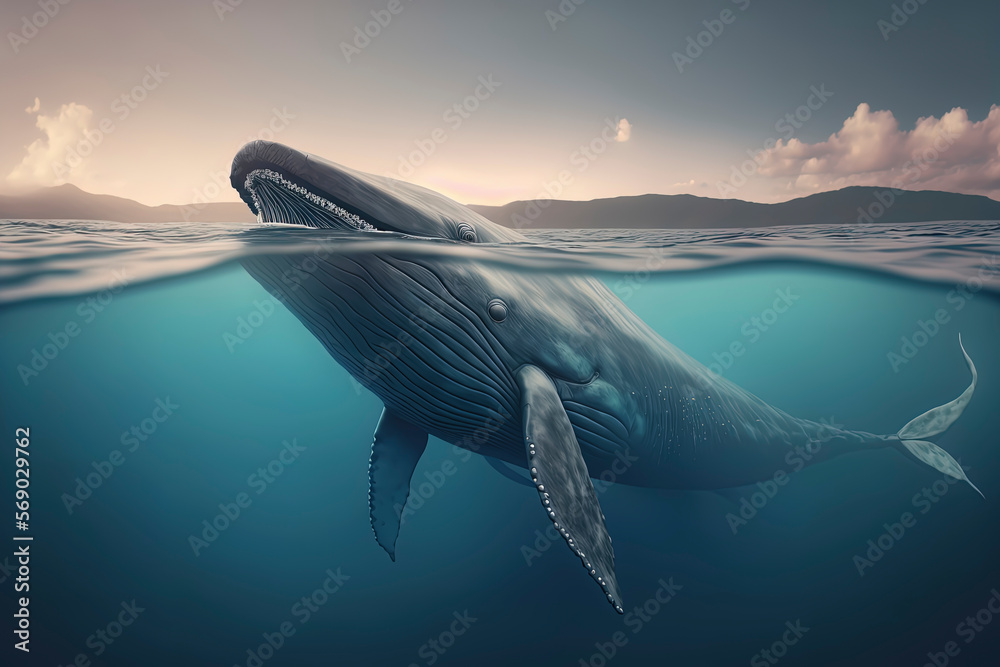 blue whale swimming in the ocean. Wildlife photography. AI-Generated ...