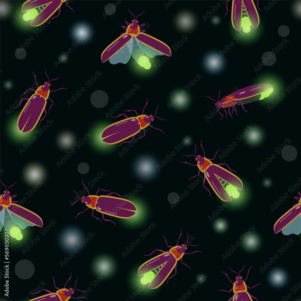 Seamless pattern with firefly insects flying with different angles ...