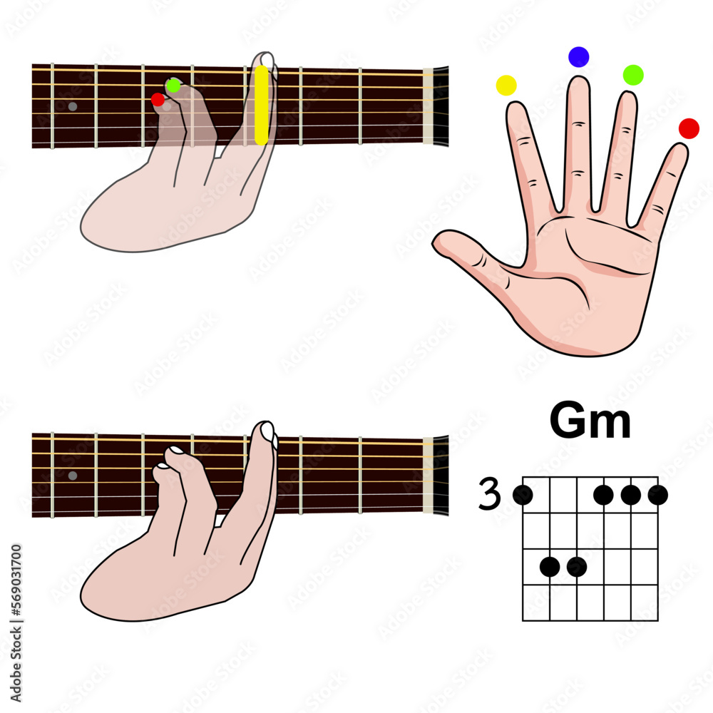 Guitar Chord Basic and Hand Position for Guitar Chord vector. isolated ...
