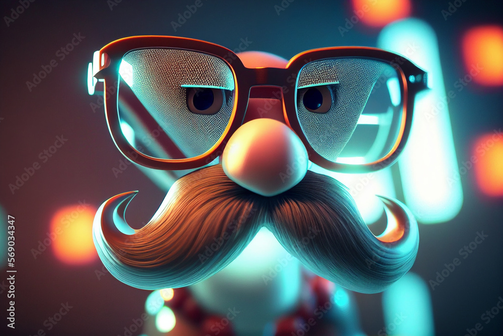 3d cartoon character Mustache overhead glasses, April 1, joke, April ...