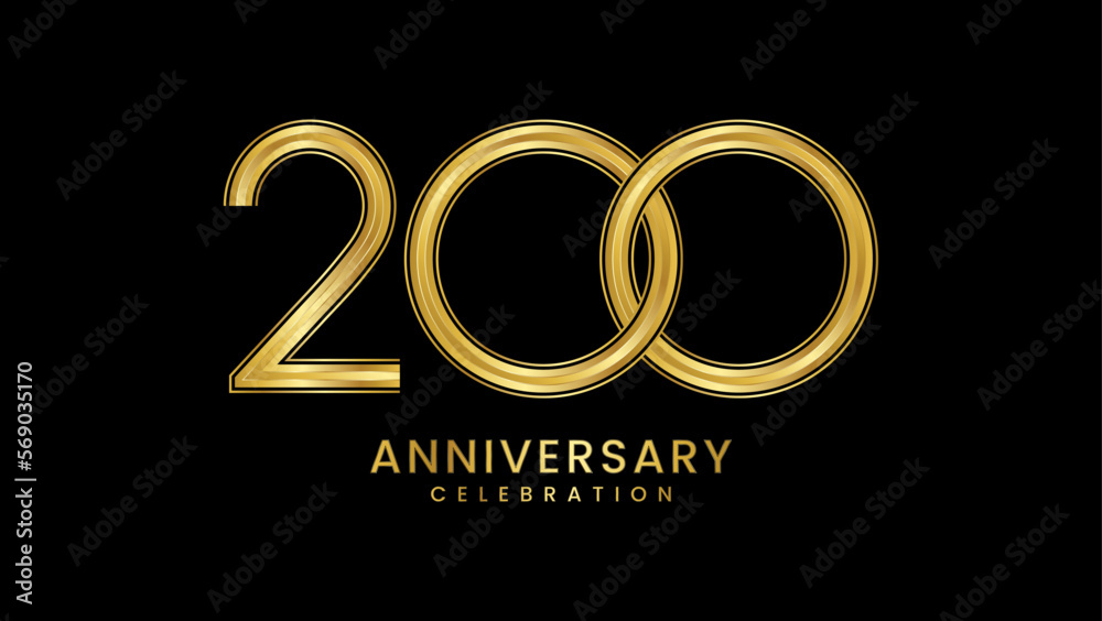 200th Anniversary celebration. Anniversary logo design with golden ...