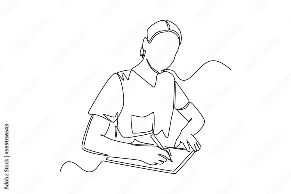 Single one line drawing nurse writing medical prescription. Tax concept ...