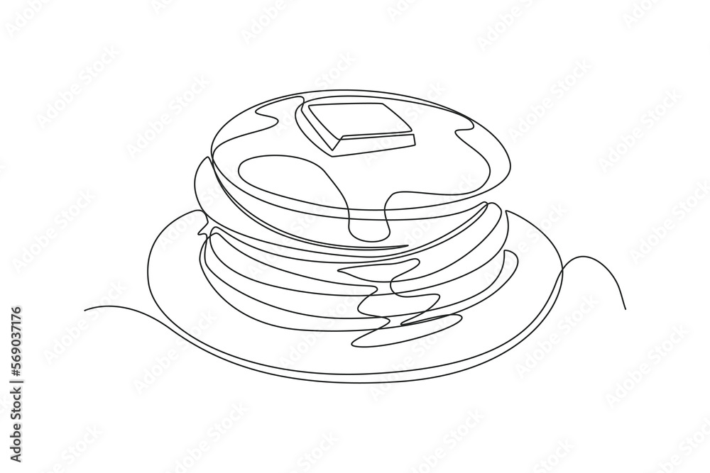 Single one line drawing pancakes. Breakfast Concept. Continuous line ...