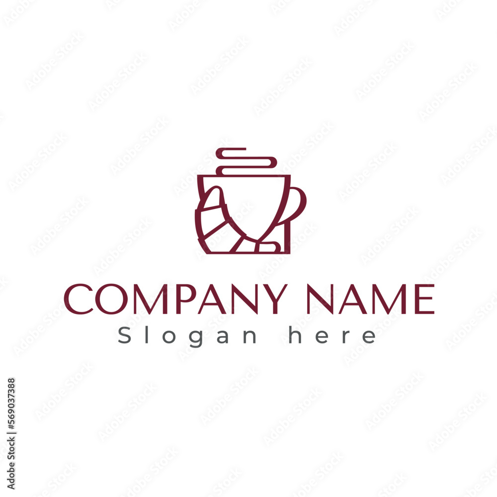 icon logo in the shape of a coffee mug with a croissant suitable for a ...