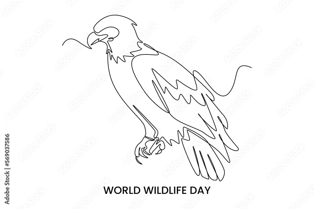 Continuous one line drawing eagle. World wildlife day concept. Single line draw design vector ...