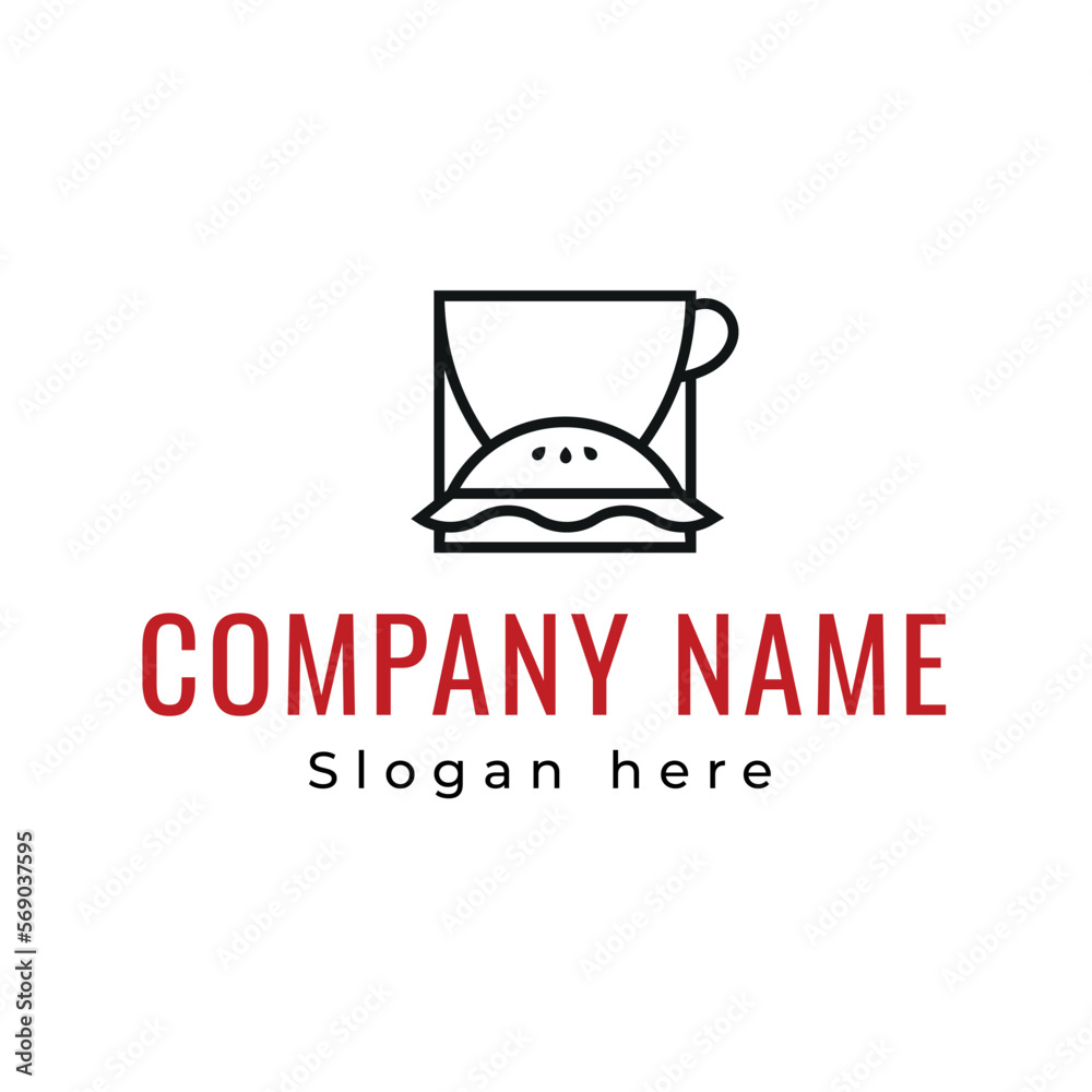 square icon logo with a cup and a burger for the fast food industry ...
