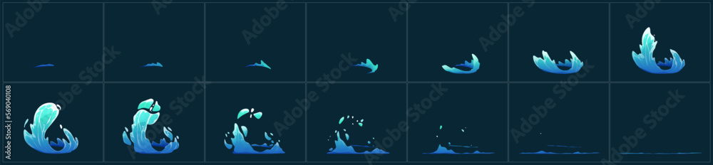 Animation sprite sheet of water splash, sea or ocean wave isolated on ...