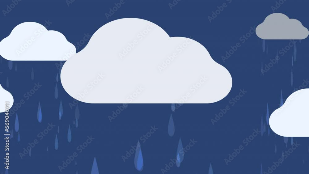 Raindrops and clouds cartoon animation video with thunder. Raindrops ...