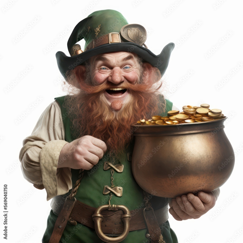 Illustrated portrait of a jolly laughing smiling Irish lucky leprechaun ...
