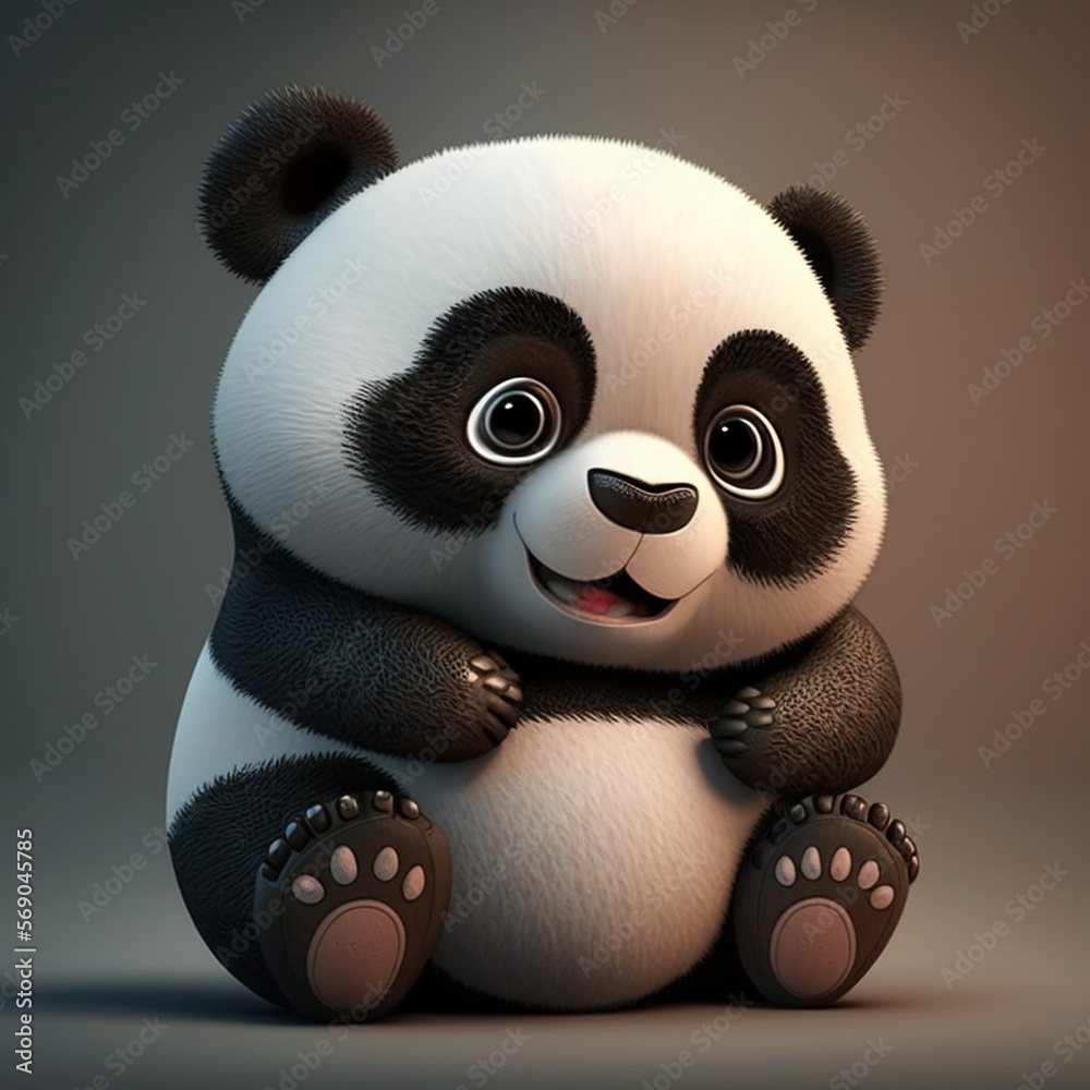 Cute smiling panda bear 3d style cartoon with gradient background created with Generative AI ...