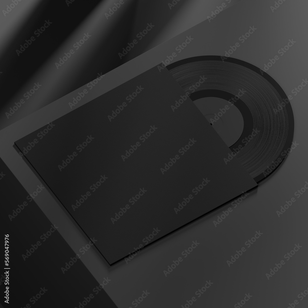 vinyl record, black LP disc cover with vinyl isolated on white ...