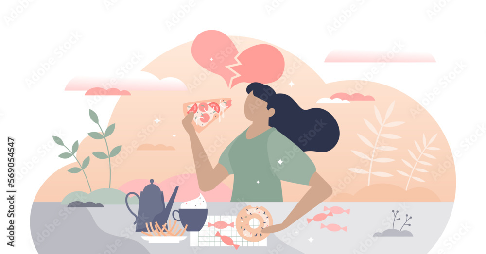 Binge eating as consolation with overeating and gluttony tiny person ...