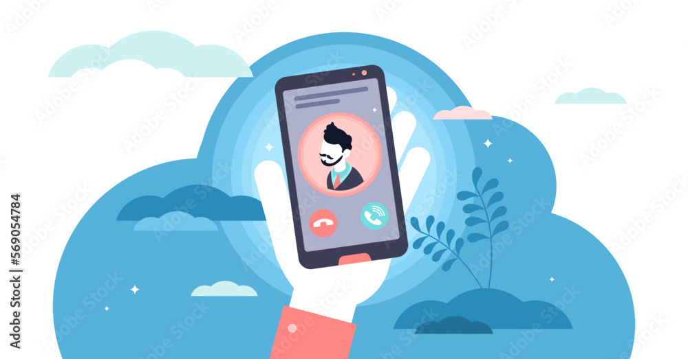 Incoming call concept flat tiny person illustration, transparent ...