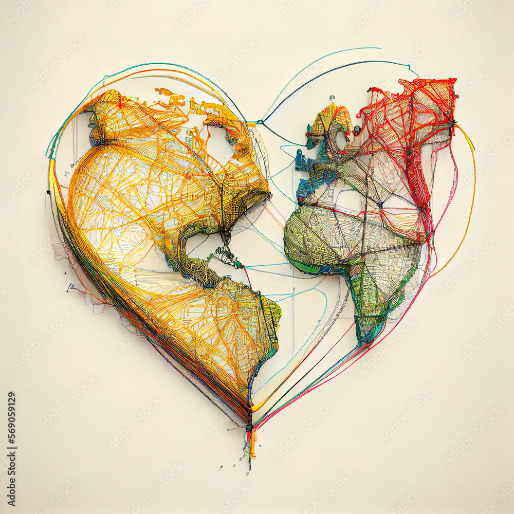 2d render wire map of the world, ai generated Stock Illustration ...