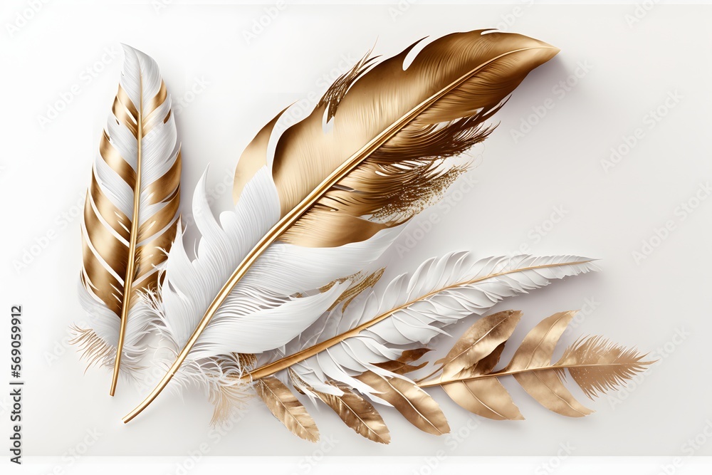 white and gold feathers on white background Stock Illustration | Adobe ...