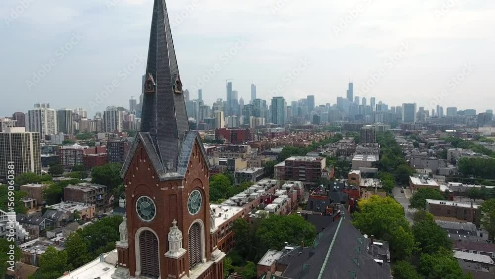 Chicago USA, Aerial View of St. Michael's Catholic Church Tower in Old ...