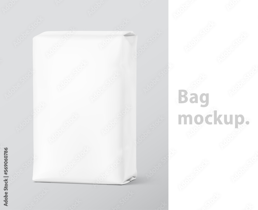 Vertical bag package mockup. Vector illustration isolated on grey ...