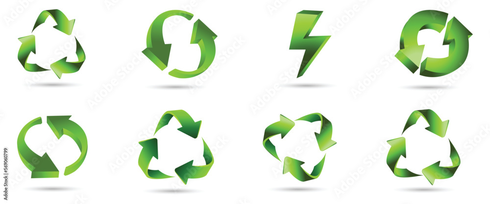 Set of green 3d recycle icons. recycling icon. recycle logo symbol ...