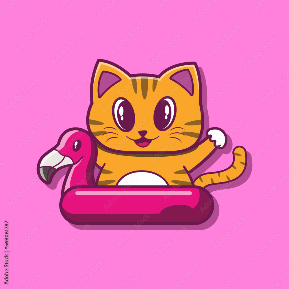 cute cartoon cat floating with swimming buoy Stock Vector | Adobe Stock