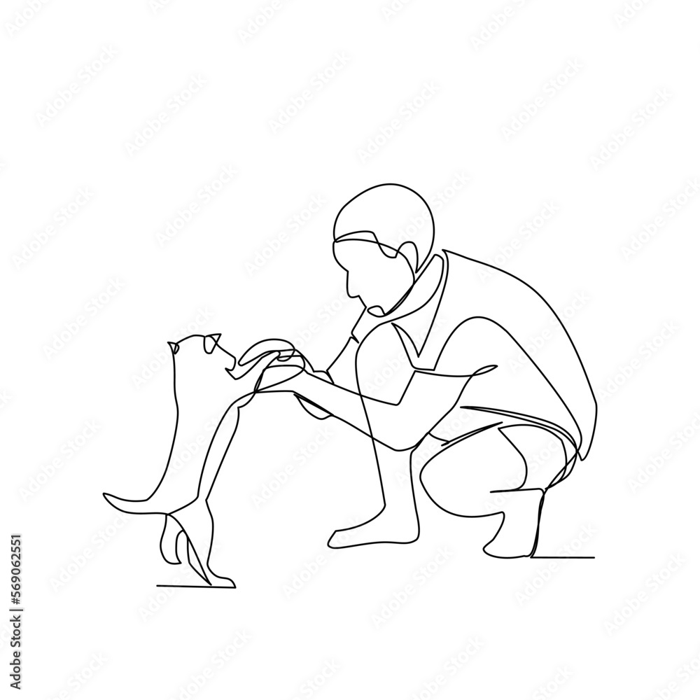 Vector illustration of a boy and dog drawn in line art style Stock ...