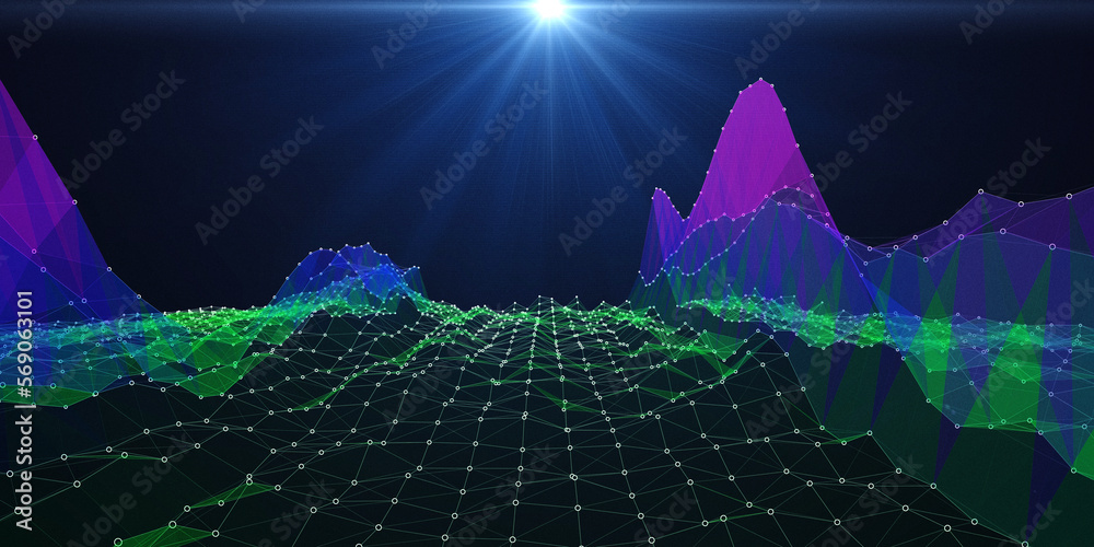 Abstract background color graph from dotted noisy guides with spot. Technology wireframe concept ...